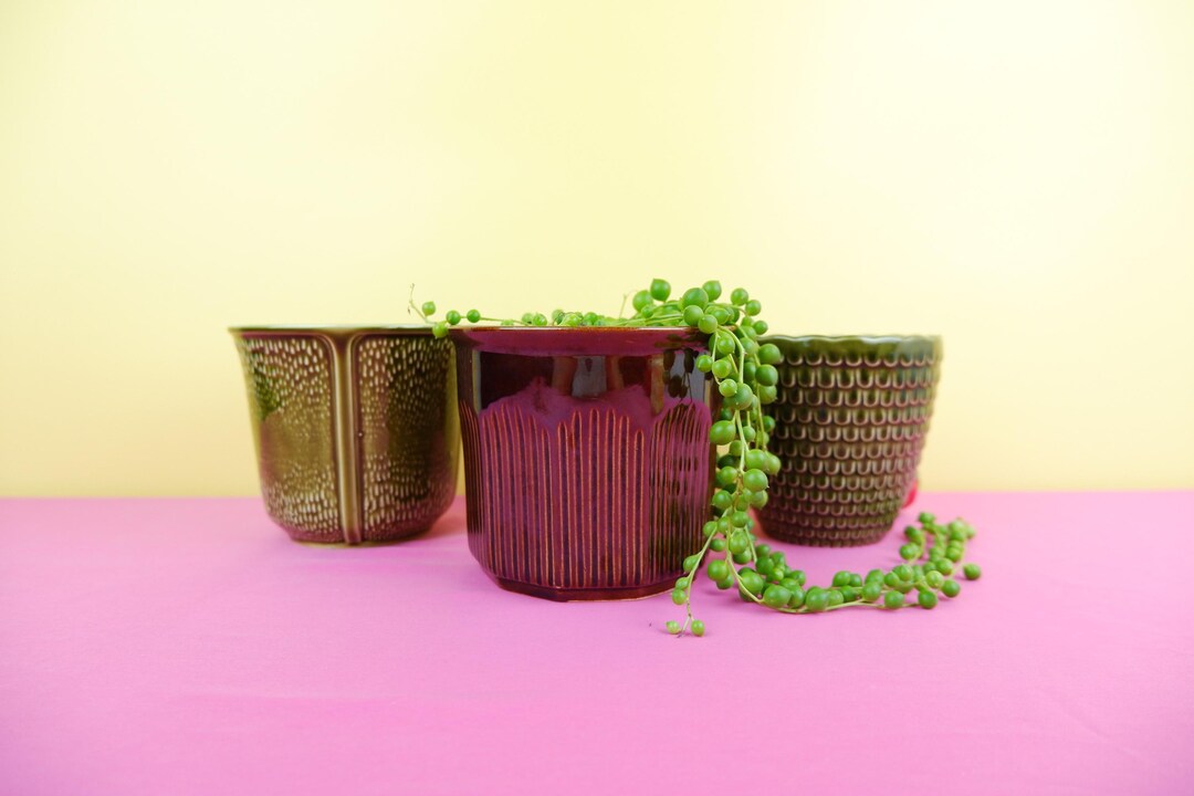 Small Ceramic Planter Plant Pot, Vintage 1960s 1970s, Green Brown ...
