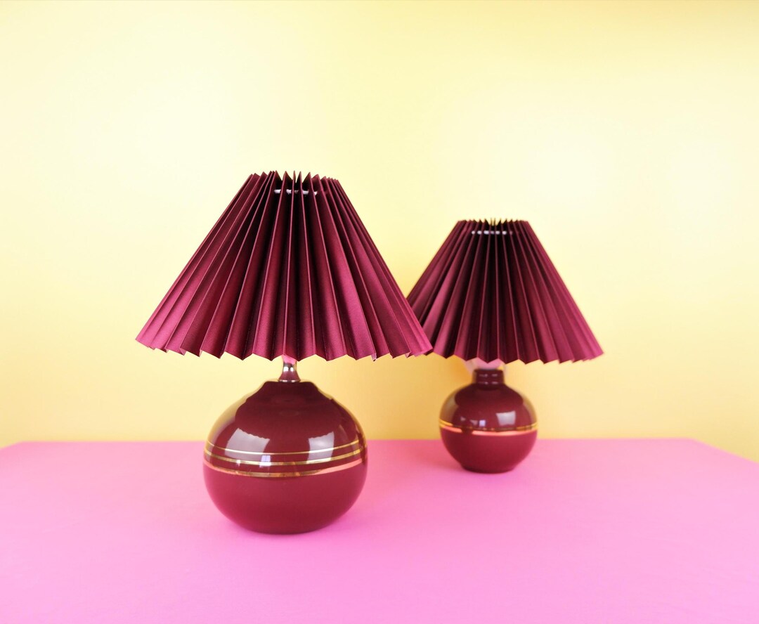 Small Contemporary Burgundy Red Gold Ceramic Bedside Lamp, Art Deco ...