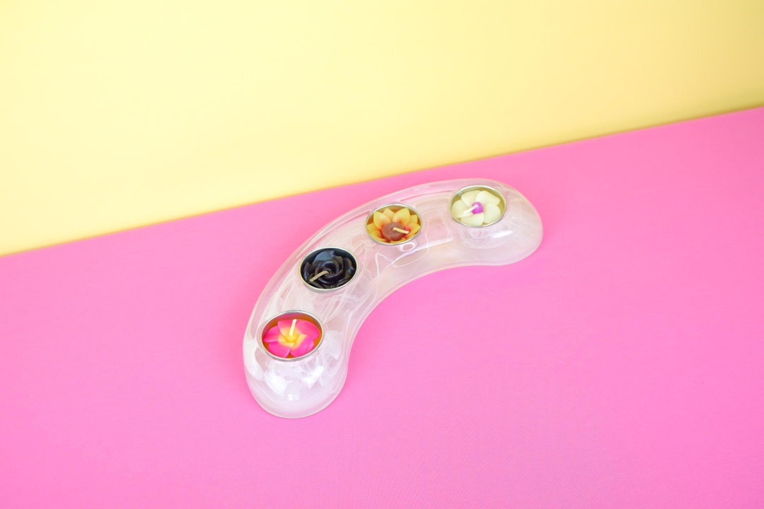 Vintage 90s Y2K Blob Glass Tea Light Candle Holder, Marbled Frost Glass ...