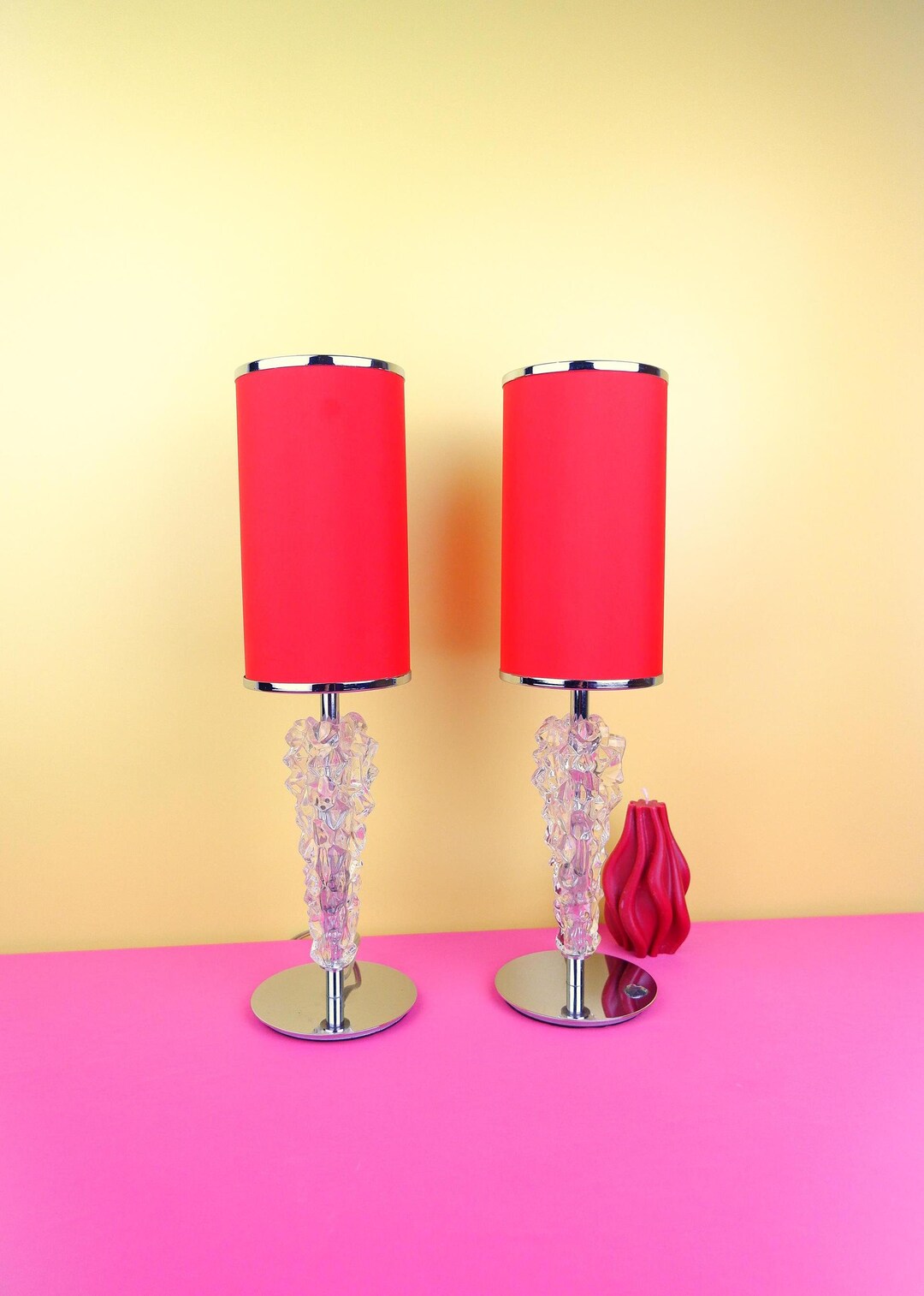 Vintage Y2K Red Silver Chromed Icicle Table Lamp, Novelty Postmodern ...