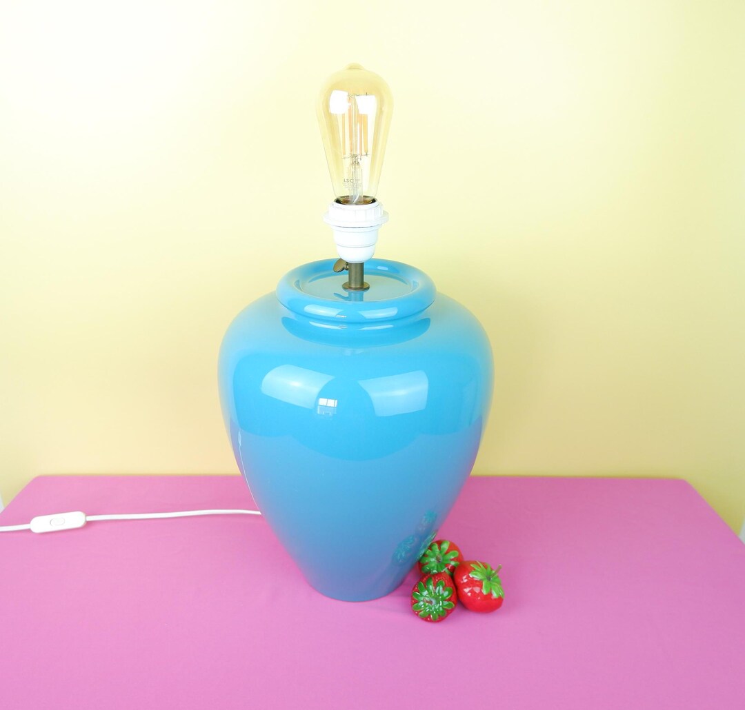 Vintage Large 80s Turquoise Green-blue Ceramic Table Lamp Base ...