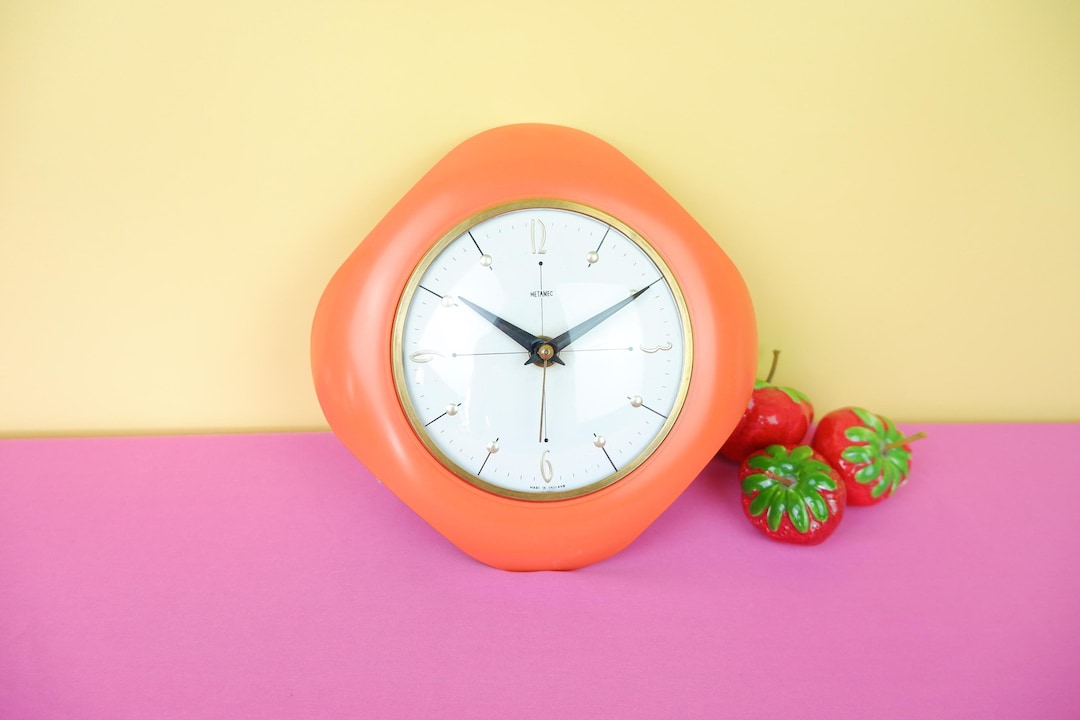 Vintage METAMEC Orange Retro Wall Clock Electric, 1950s 1970s 70s 60s ...