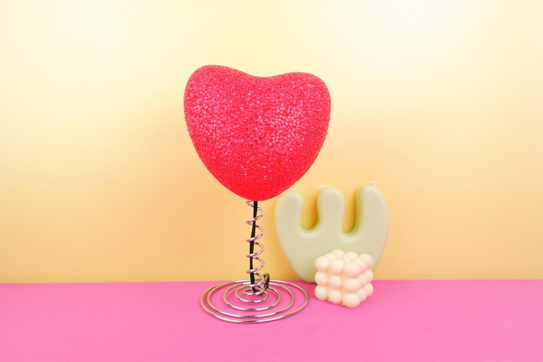 Vintage Y2K Red Heart Table Lamp, Postmodern 90s 2000s Popcorn Chrome ...