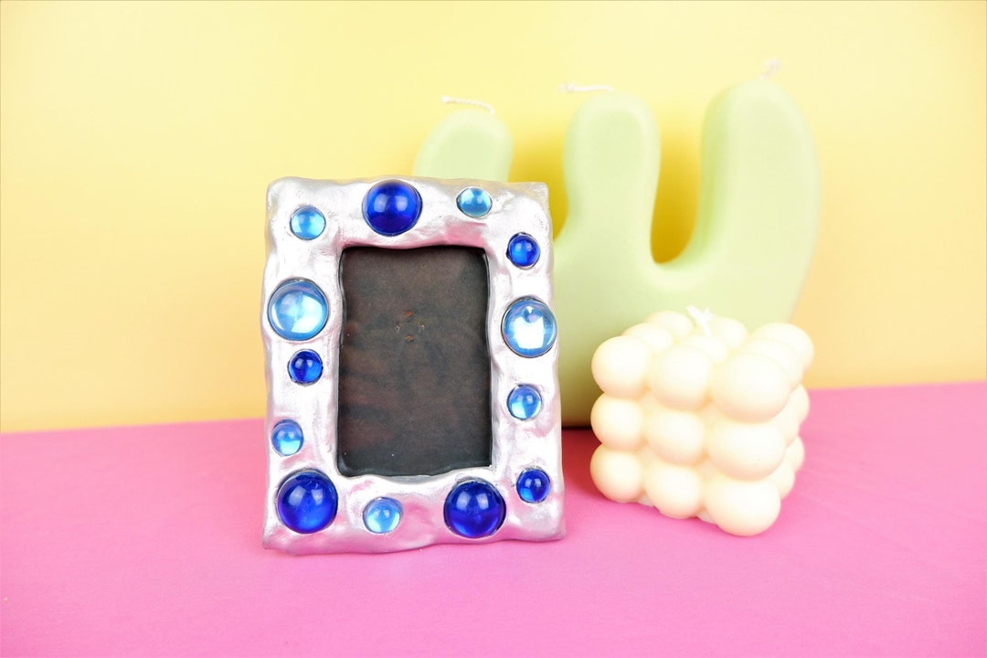 Vintage Y2K 90s Picture Photo Frame, Silver Abstract Bulbous Gemstone ...