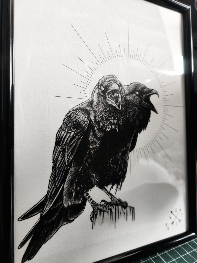 Two-headed Raven, Limited Print With Frame 18x24 Cm - Etsy