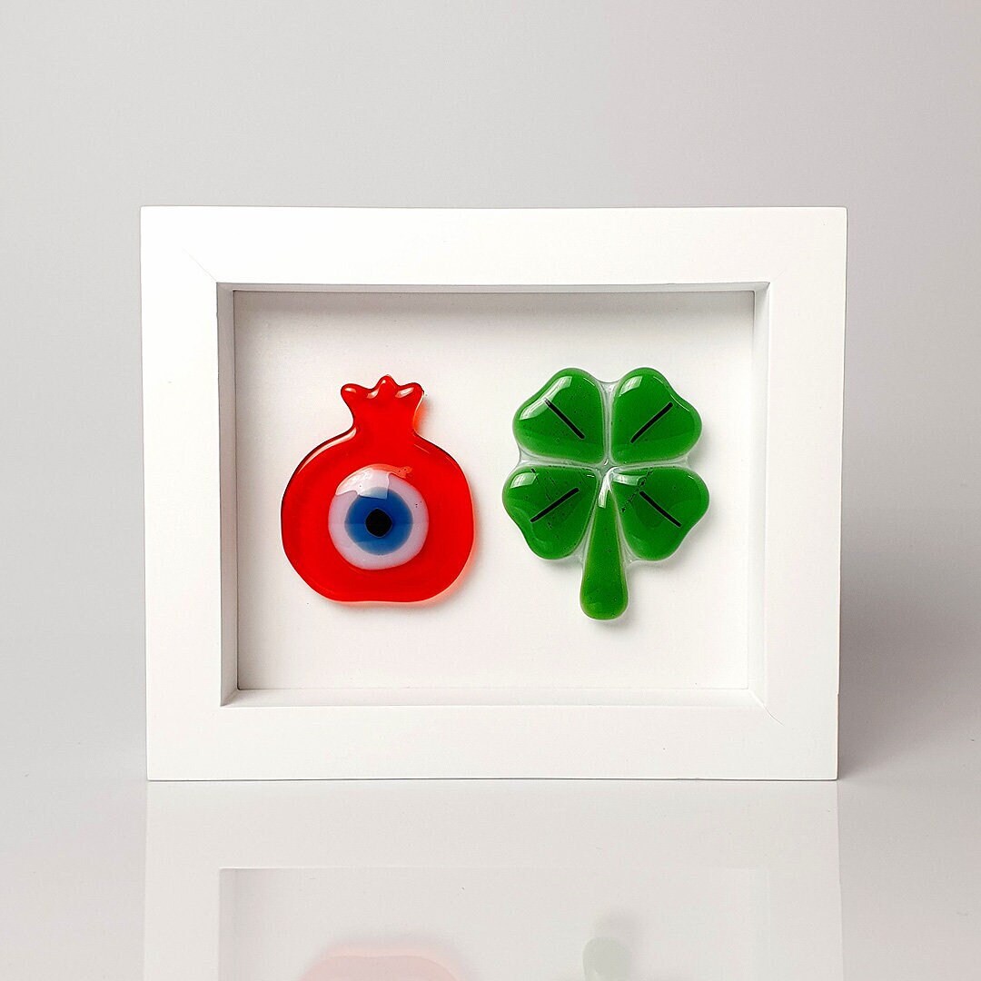 Fused Glass Amulet, Lucky Clover, Evil Eye, Wall Decor Ornament - Etsy