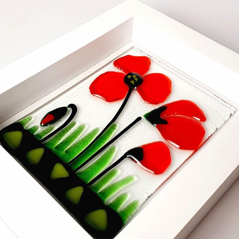 Red Poppies Wall Decor Ornament, Handmade Fused Glass, Best Gift Idea ...