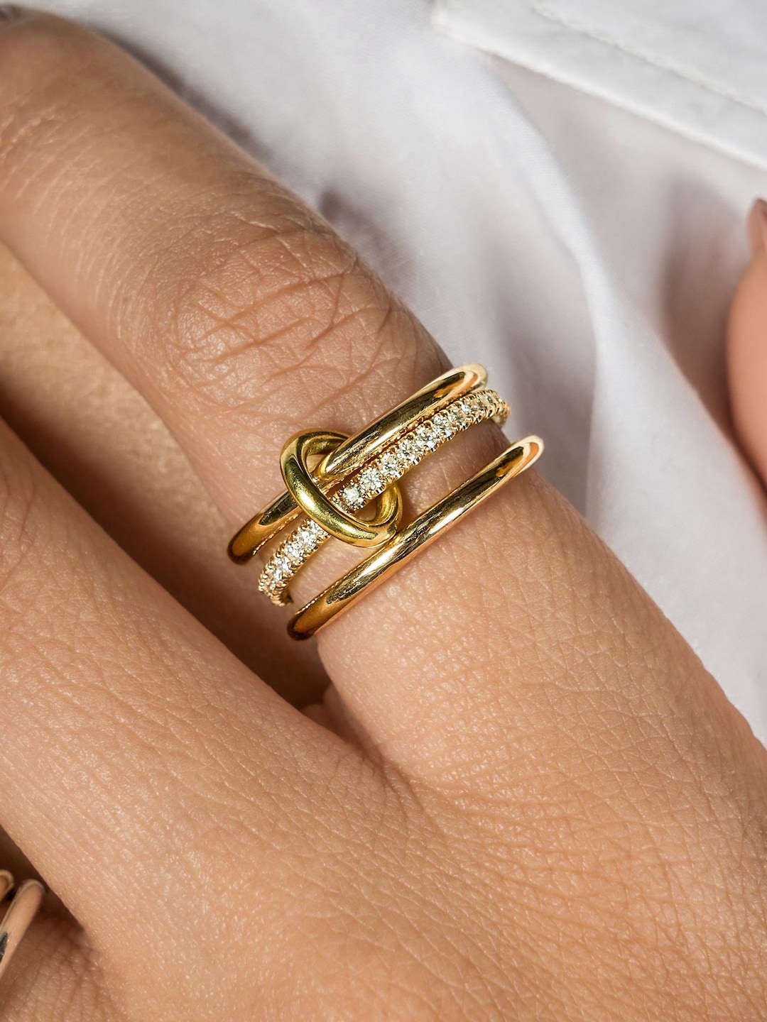 14K Gold Statement Ring, 18K Gold Multi Link Connected Ring, Gold ...