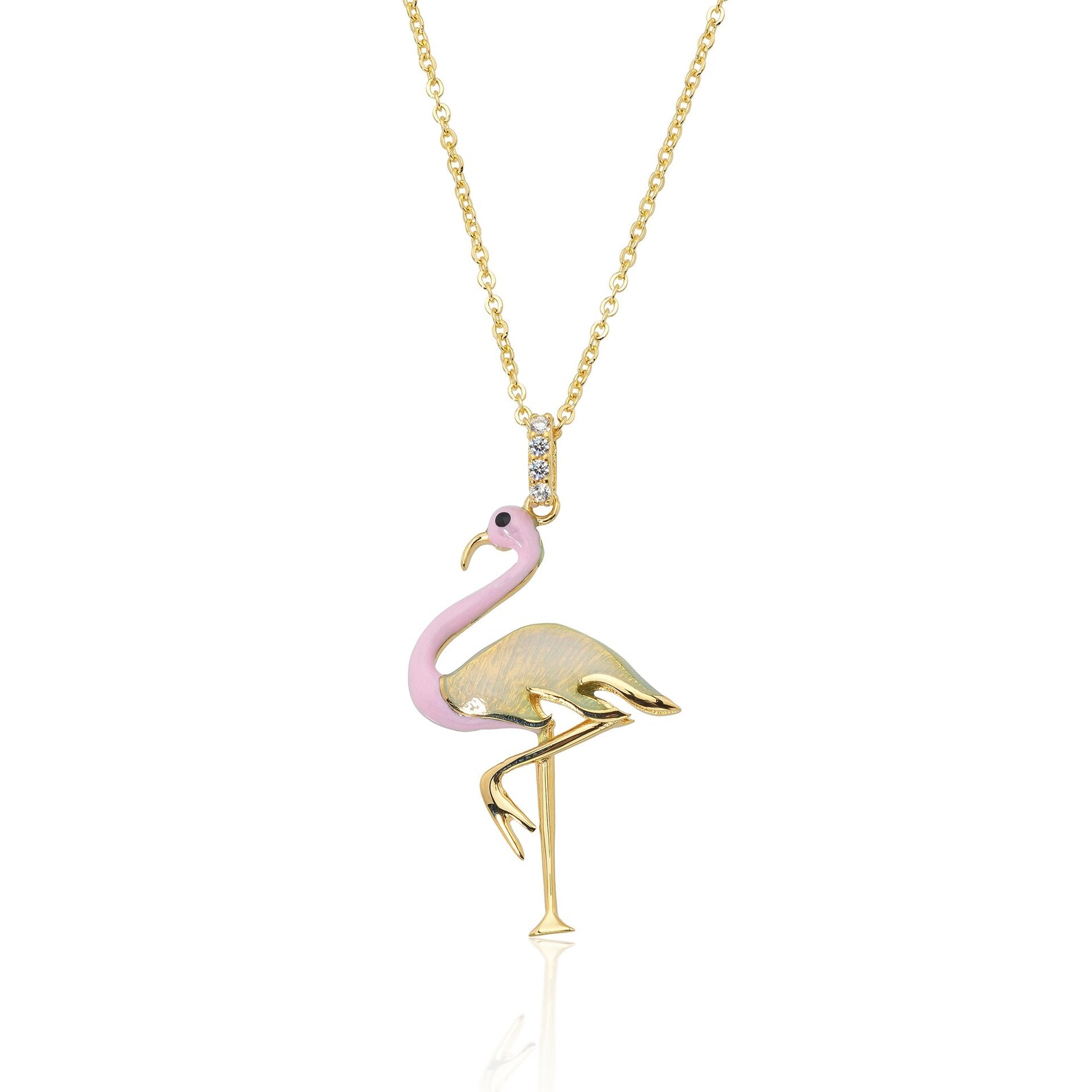 Gold Flamingo Necklace 14K Solid Gold Pink Enamel Necklace - Etsy