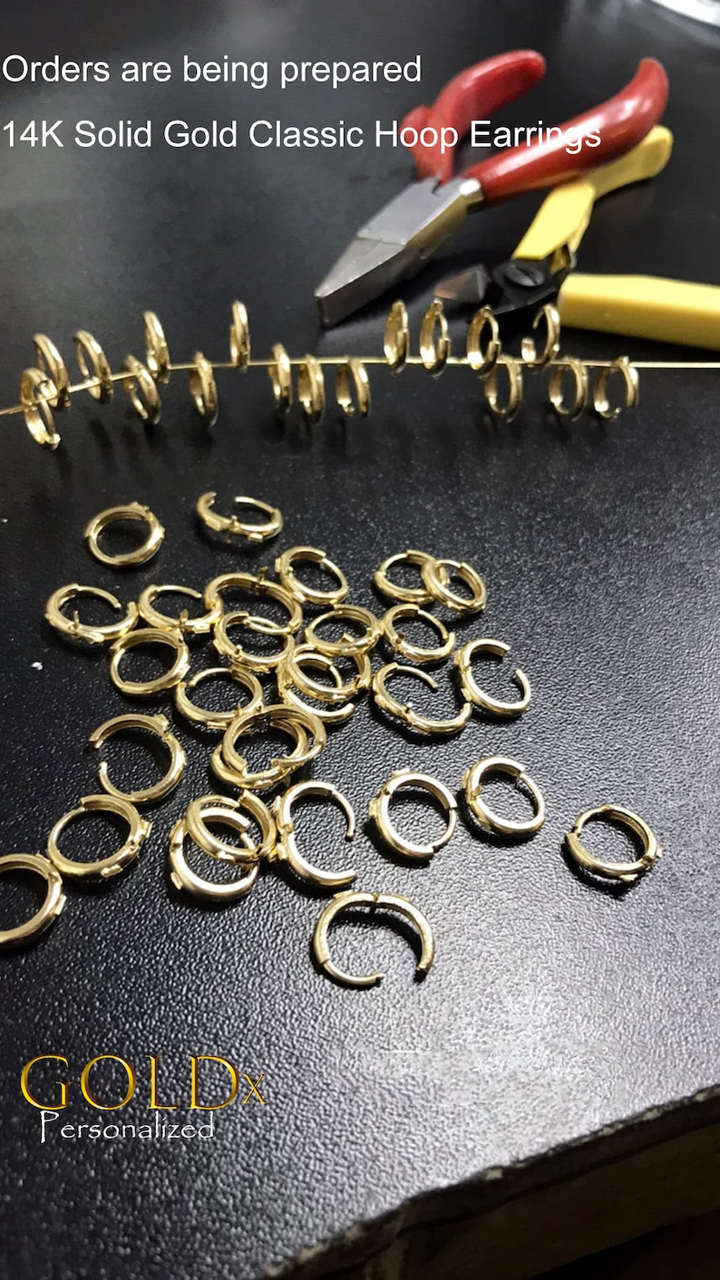 14K Solid Gold Huggie Hoop Earrings: Wide Band, 14mm - Etsy