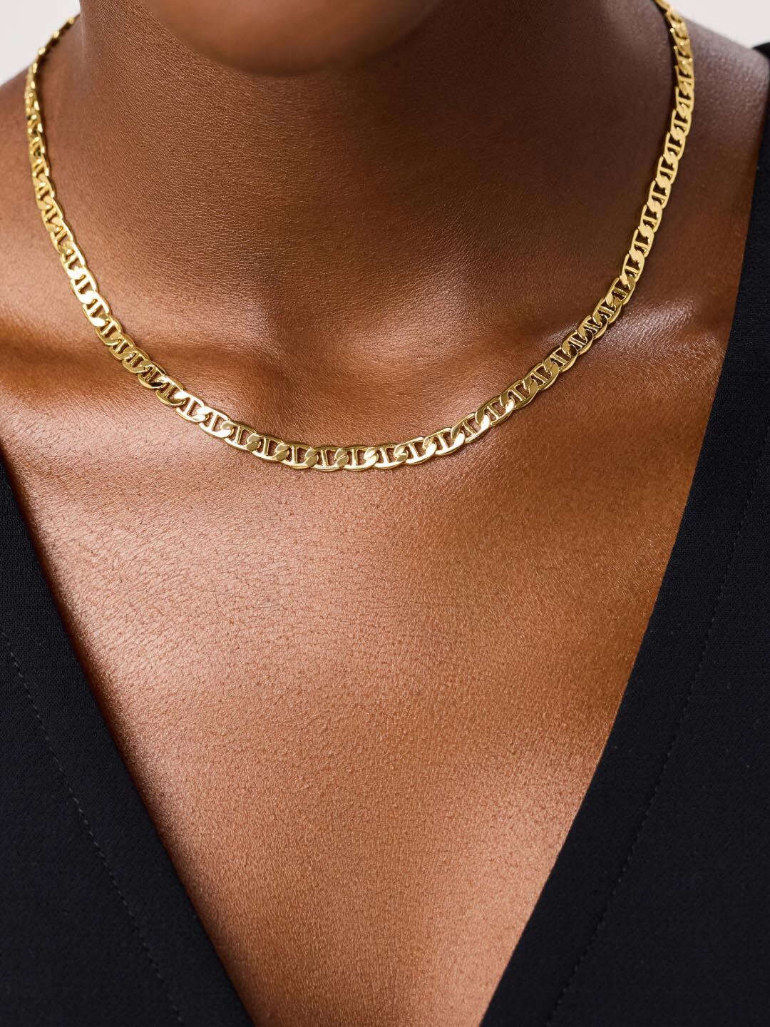 14K Gold Mariner Link Chain Necklace: Handmade 5mm Gold Jewelry - Etsy