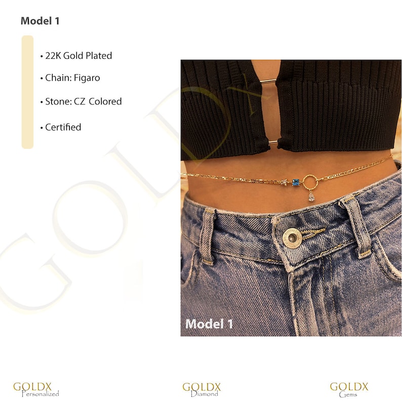 22K Gold Waist Chain, Belly Chain, Bikini Body Jewelry, Beach Jewelry ...