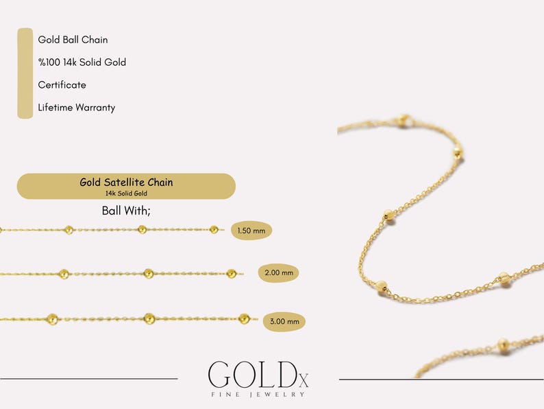 14k Solid Gold Ball Chain Necklace: Satellite Bead Bracelet - Etsy