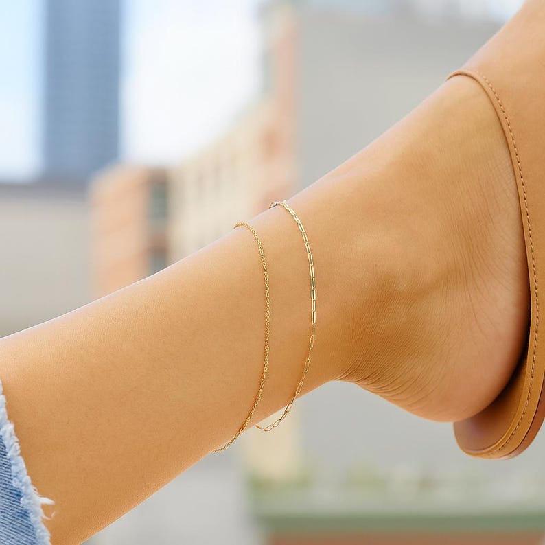 14K Solid Gold Anklet: Dainty Minimalist Chain Ankle Bracelet - Etsy