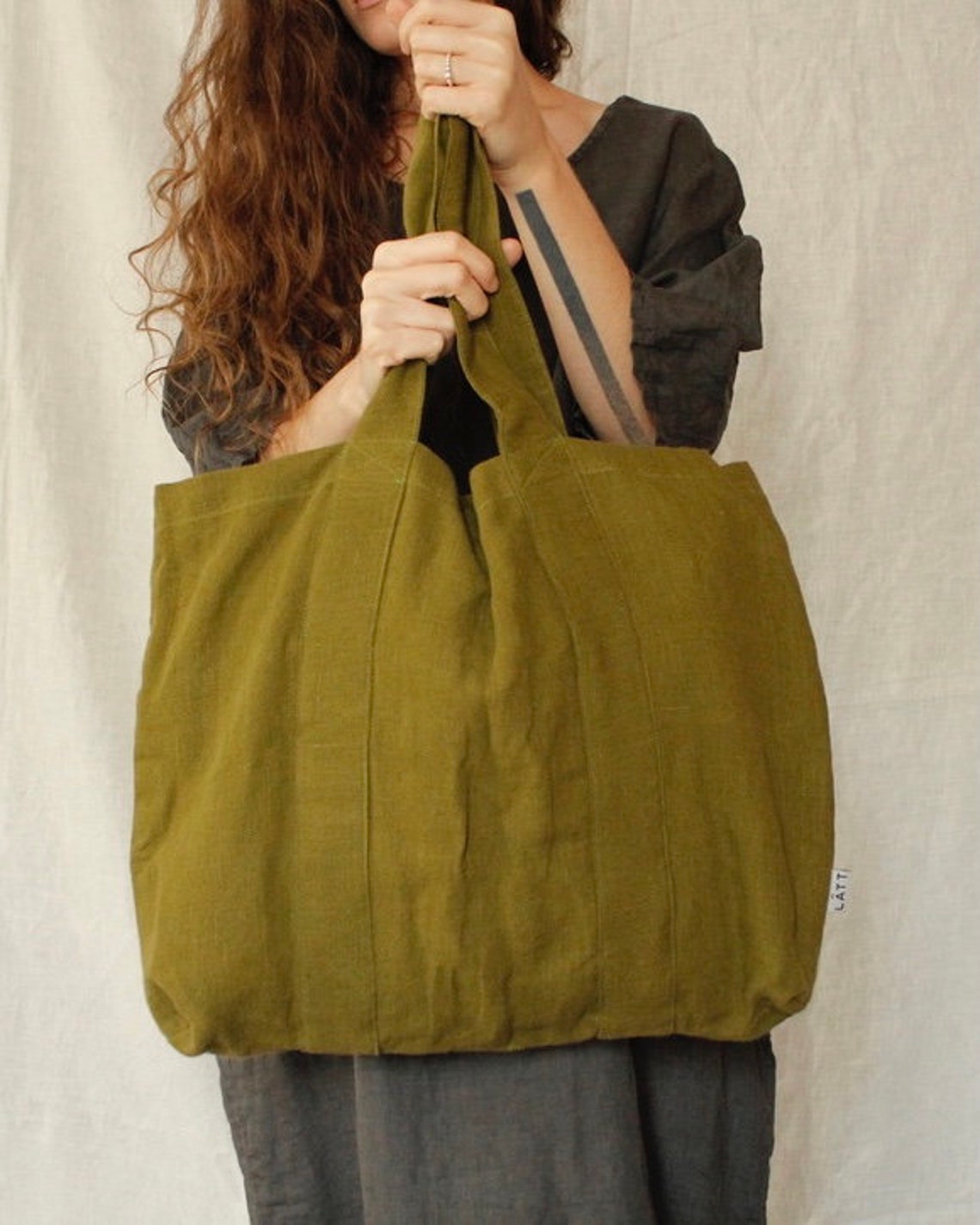 Natural Linen Tote Bag With 6 Inner Pockets Large Linen Beach - Etsy