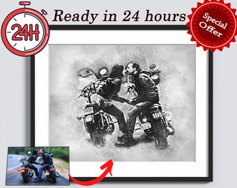 Custom Colored Chalk Sketch From a Photo Printable Digital | Etsy