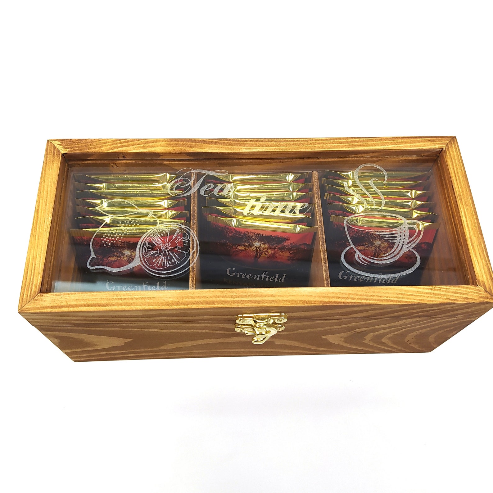 Wooden, Engraved Tea Box With Glass Can Be a Nice Gift. Tea Storage Box ...