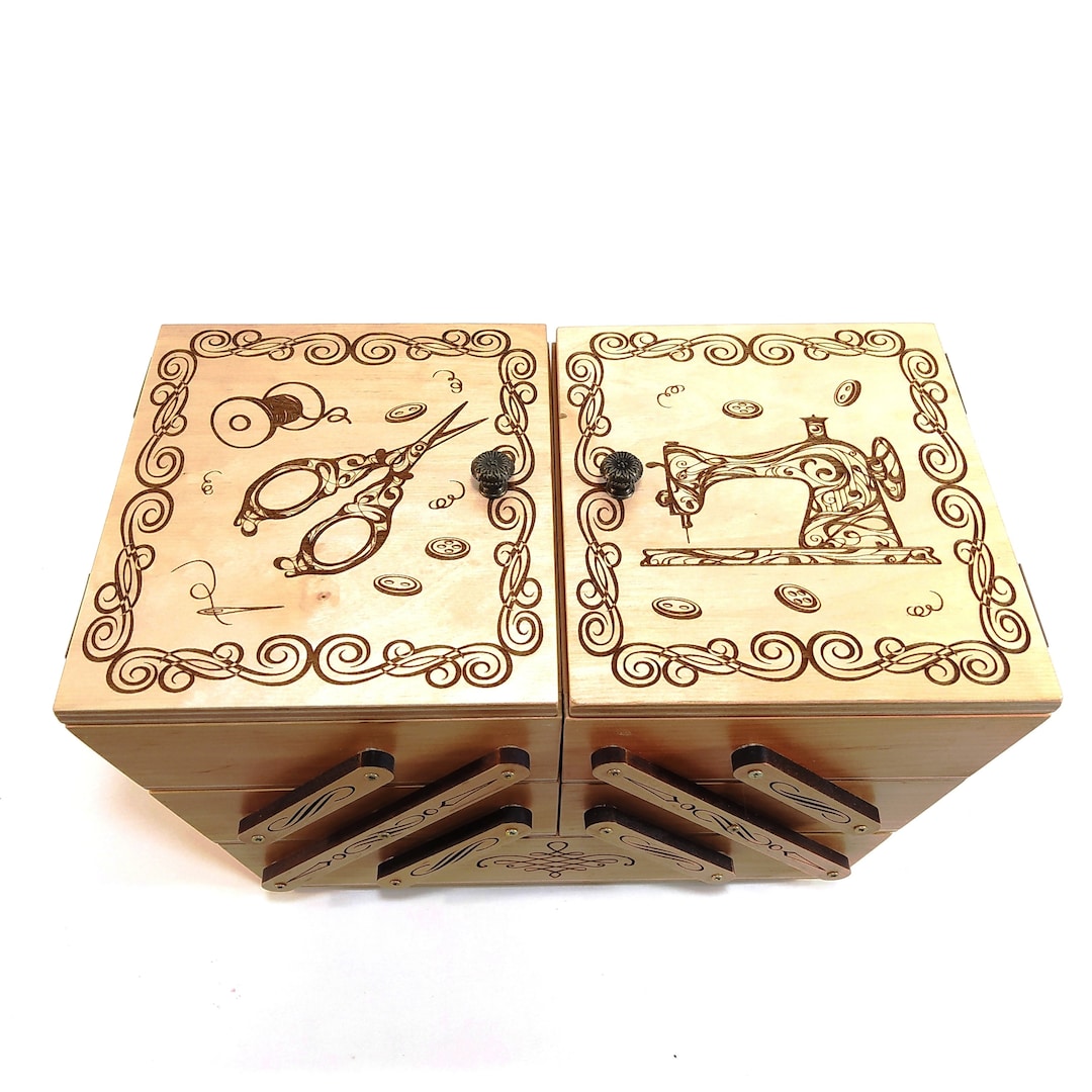 Wood Sewing Box, Large Storage Casket, Cantrivelered Box, Handmade ...