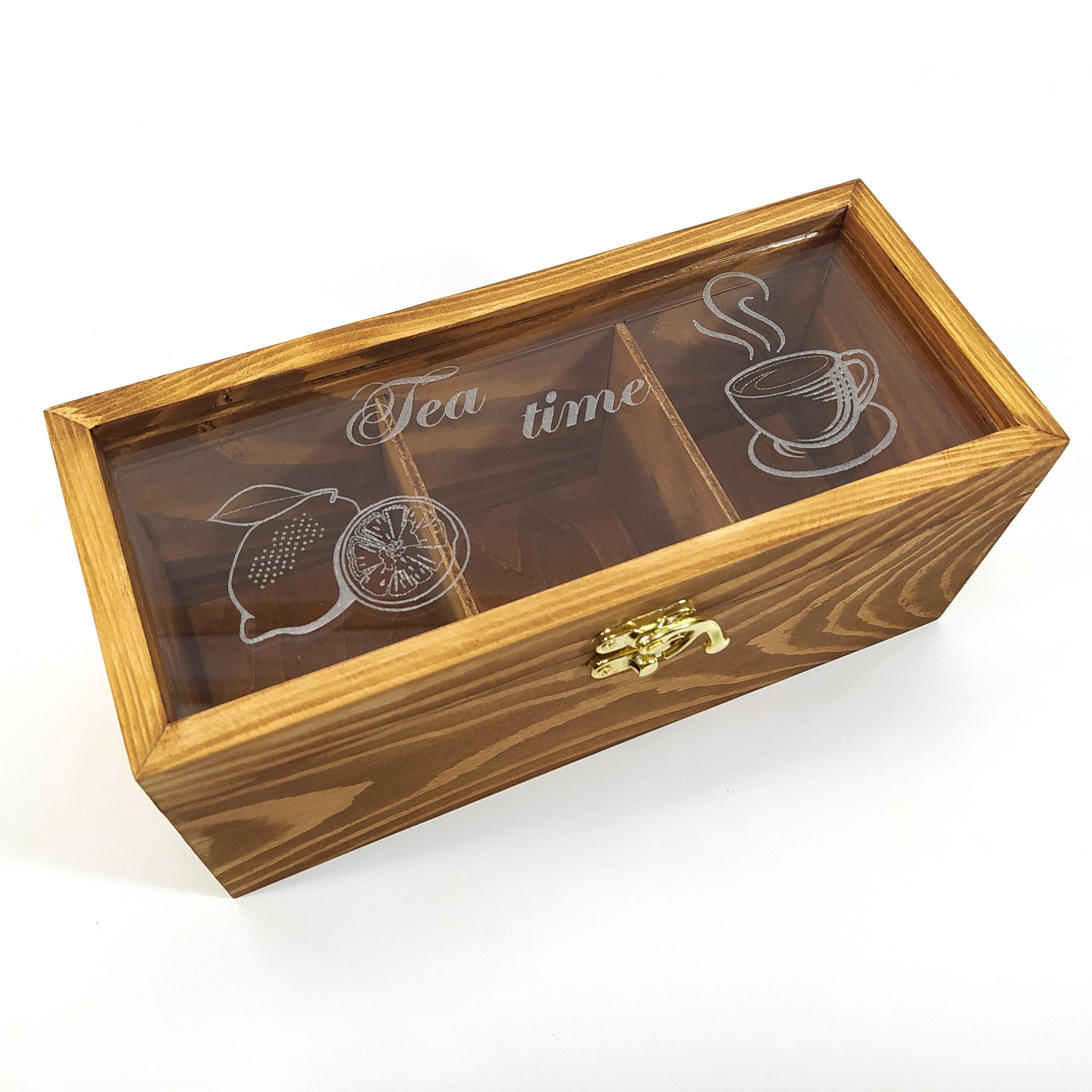 Wooden, Engraved Tea Box With Glass Can Be a Nice Gift. Tea Storage Box ...