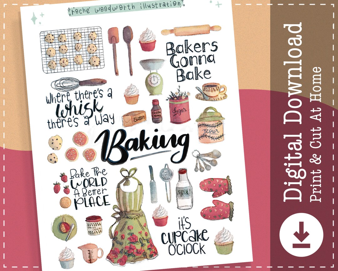 Baking Cooking Kitchen Printable Stickers | Digital Stickers | Planner ...