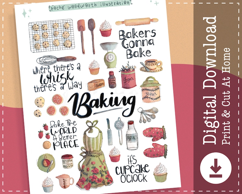 Baking Cooking Kitchen Printable Stickers Digital Stickers - Etsy