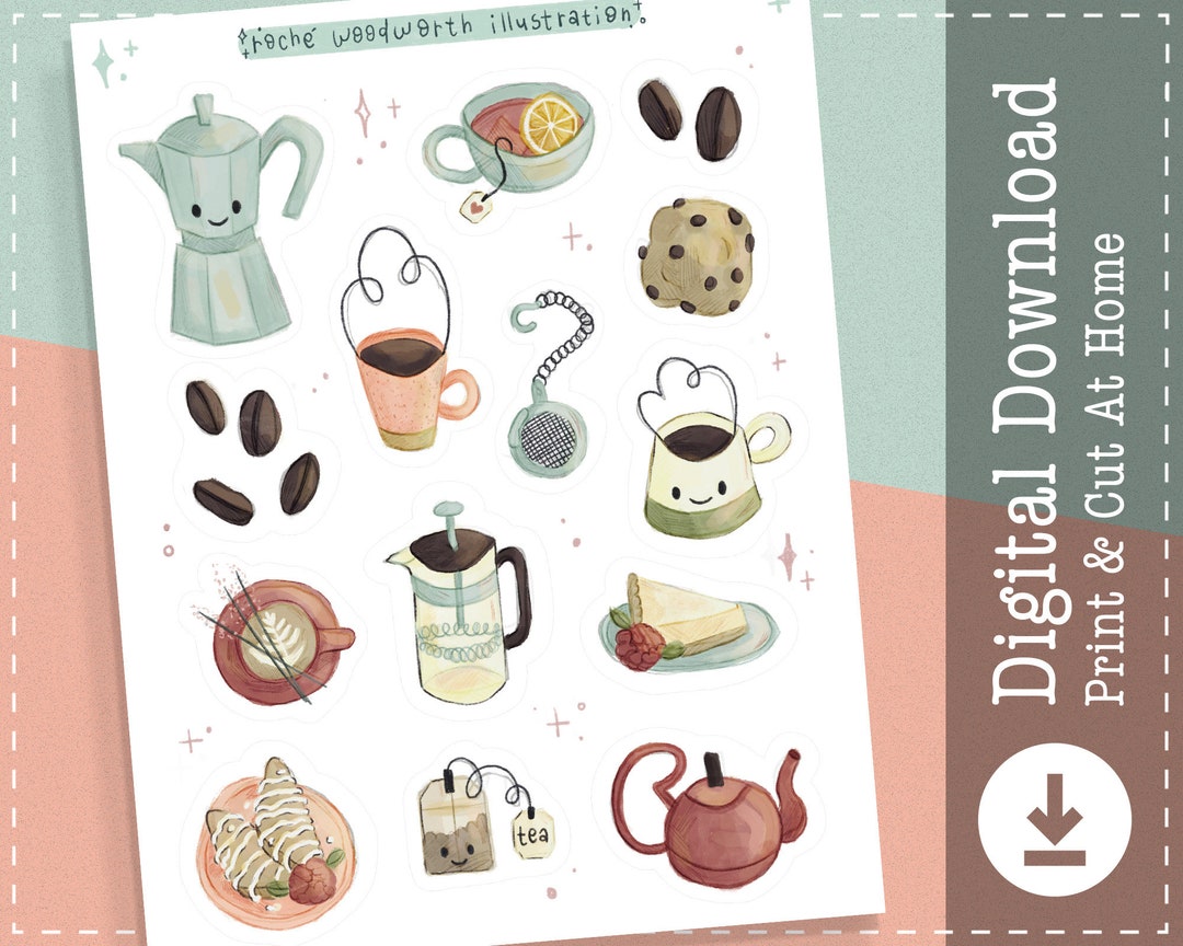 Coffee Printable Stickers | Cafe Digital Stickers Goodnotes | Bakery ...