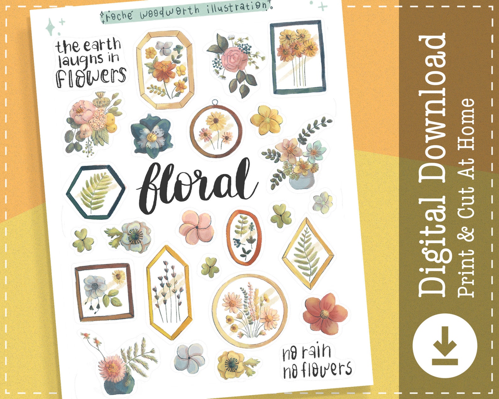 Floral Printable Stickers Flower Digital Stickers | Etsy