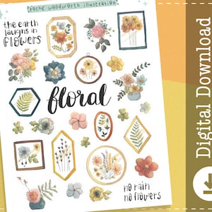 Floral Printable Stickers Flower Digital Stickers - Etsy