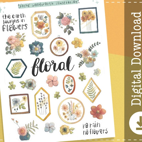 Floral Printable Stickers Flower Digital Stickers | Etsy