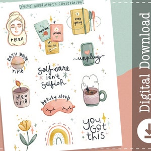Self Care Stickers Printable Stickers Digital Stickers Clipart ...