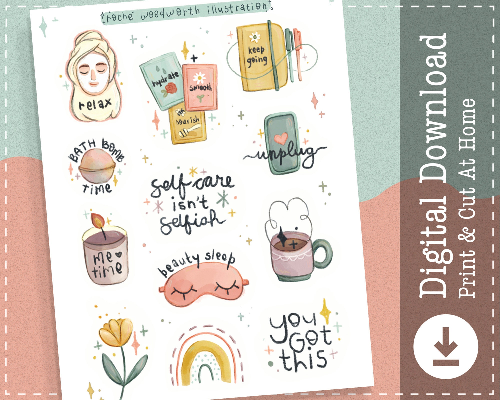 Self Care Stickers Printable Stickers Digital Stickers | Etsy