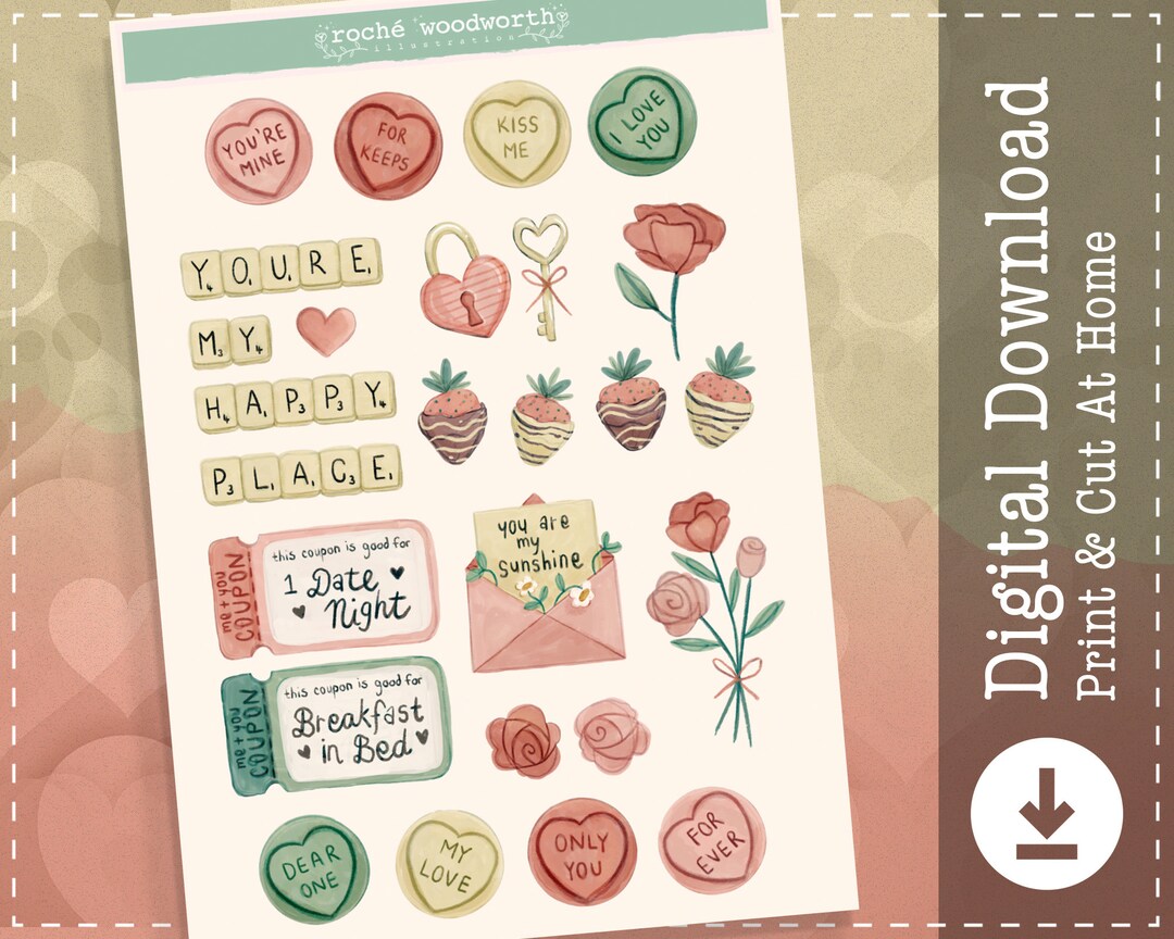 Love Printable Stickers | Valentine’s Day Digital Stickers | Goodnotes ...