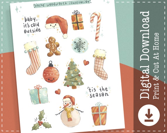 Christmas Printable Stickers PNG Stickers Clipart Happy | Etsy