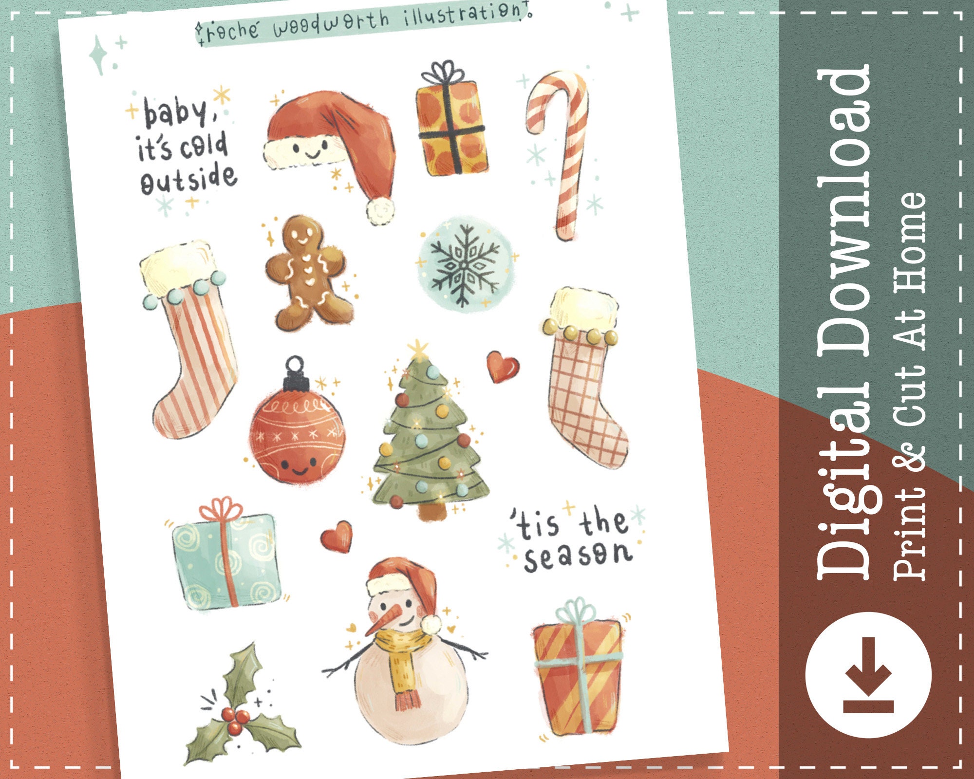Christmas Printable Stickers PNG Stickers Clipart Happy - Etsy