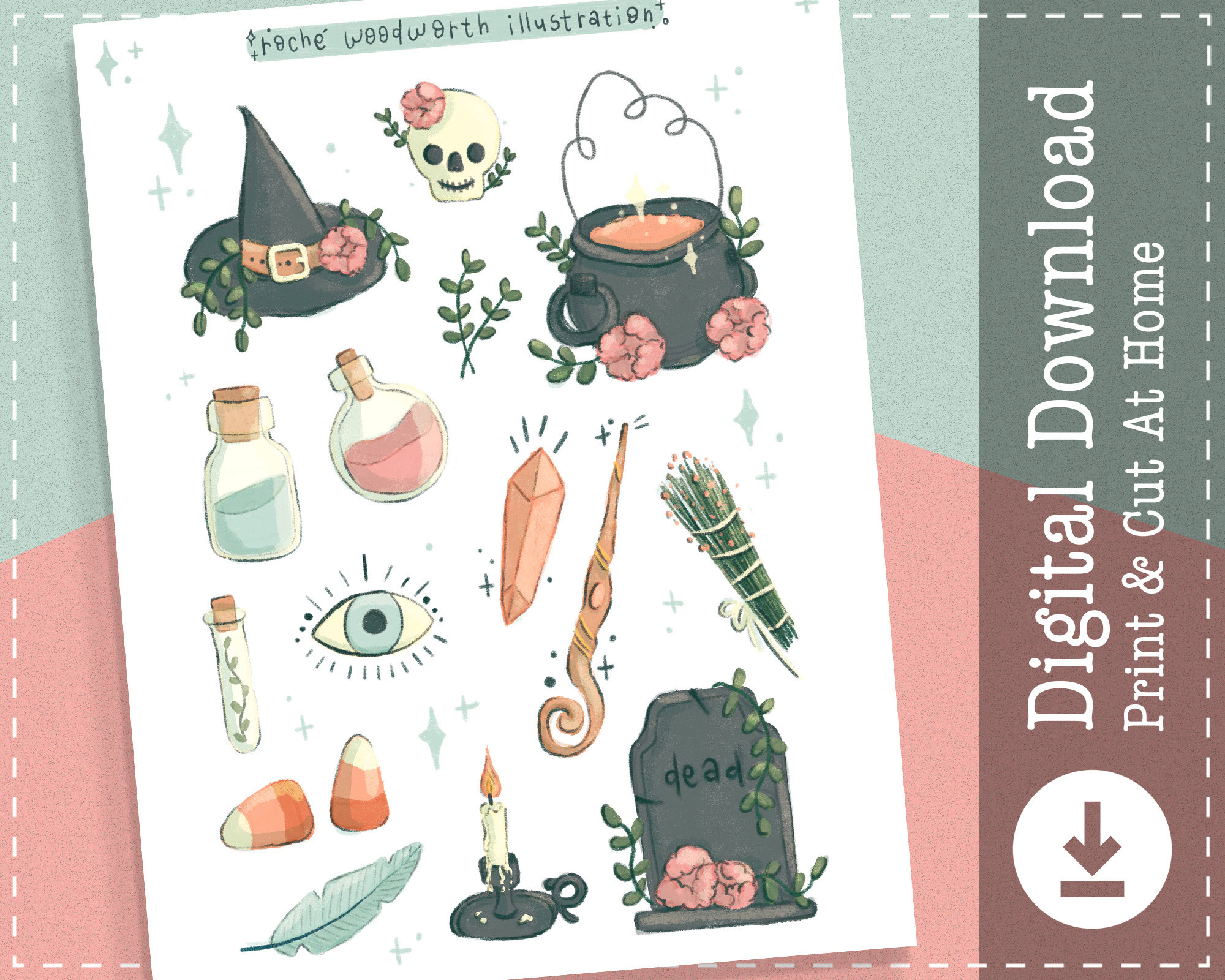 Witchy Printable Stickers Witch Digital Stickers Goodnotes | Etsy