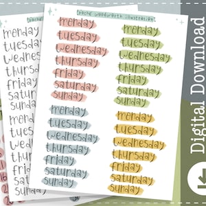 Weekdays & Numbers Printable Stickers | Digital Stickers | Goodnotes ...