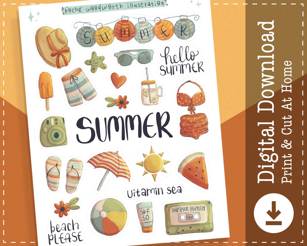 Summer Printable Stickers Beach Digital Stickers Goodnotes Cricut ...