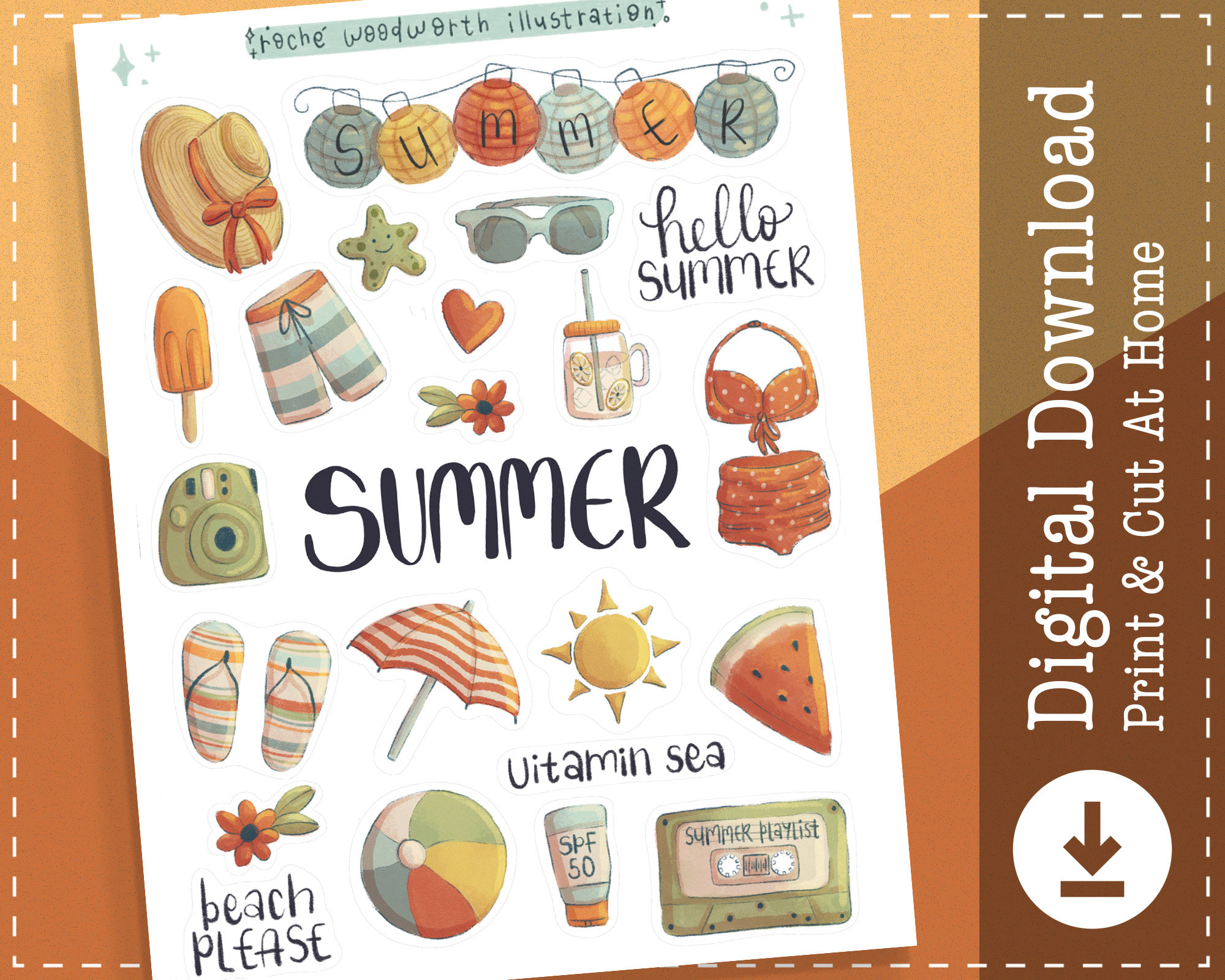 Summer Printable Stickers | Beach Digital Stickers Goodnotes | Cricut ...