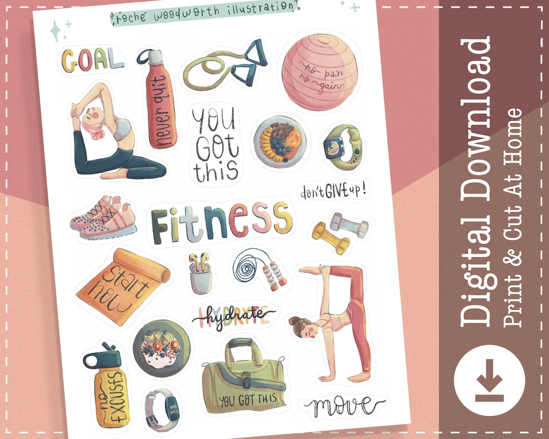 Fitness Stickers Workout Printable Stickers Exercise Digital Stickers ...
