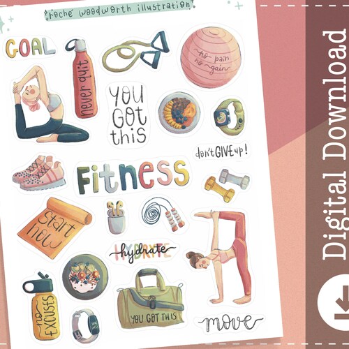 Fitness Stickers Workout Printable Stickers Exercise - Etsy