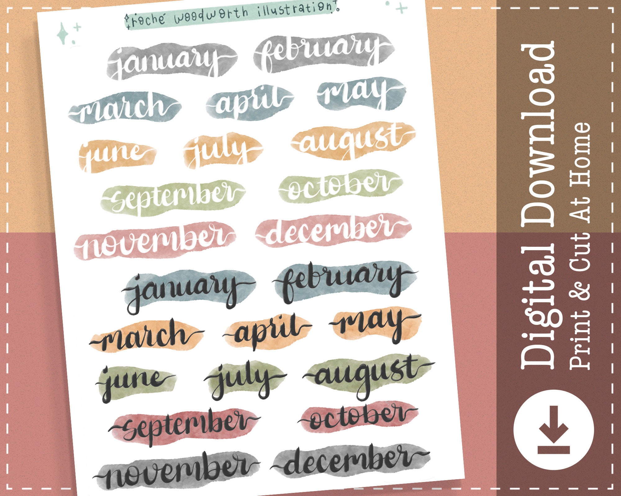 Printable Stickers Months Month Names Clipart Watercolor - Etsy