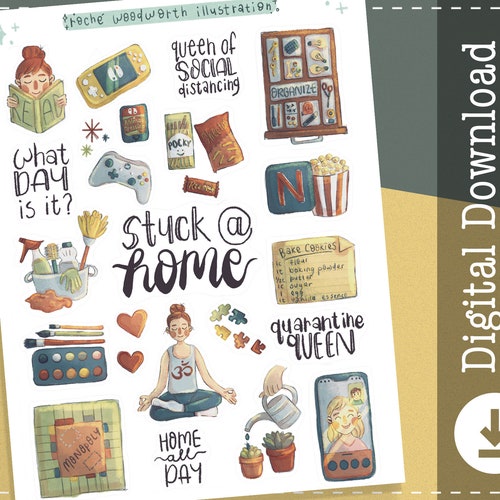 Stuck at Home Printable Stickers PNG Stickers Clipart - Etsy
