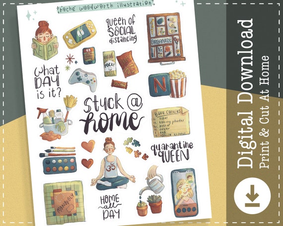 Stuck at Home Printable Stickers PNG Stickers Clipart | Etsy Australia