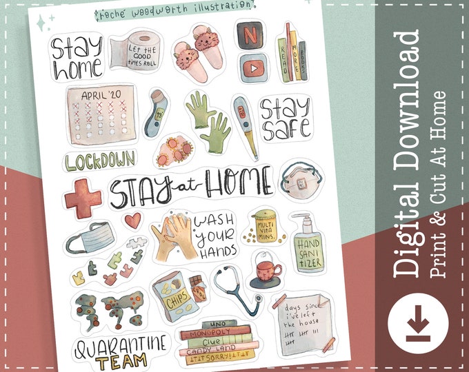 Stay at Home Printable Stickers PNG Stickers Clipart - Etsy