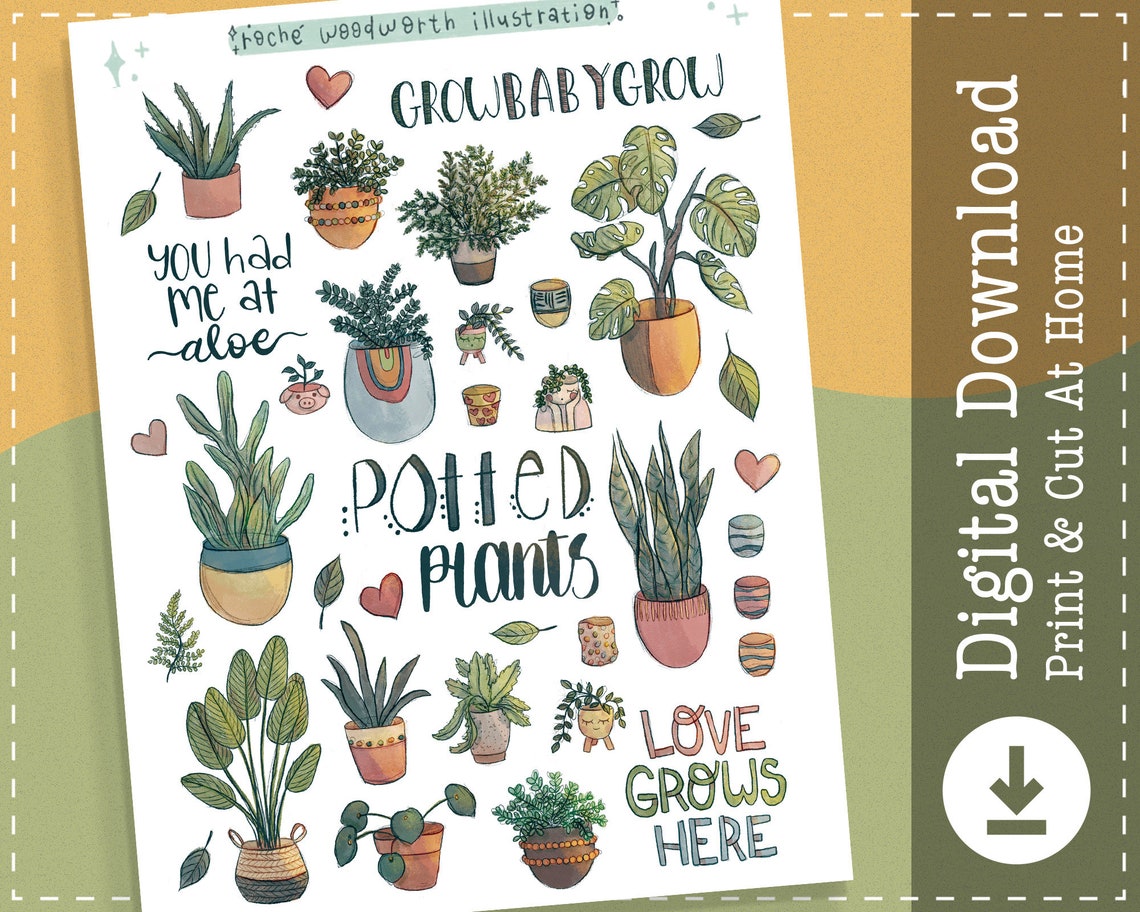 Potted Plants Stickers Printable Stickers Digital Stickers - Etsy