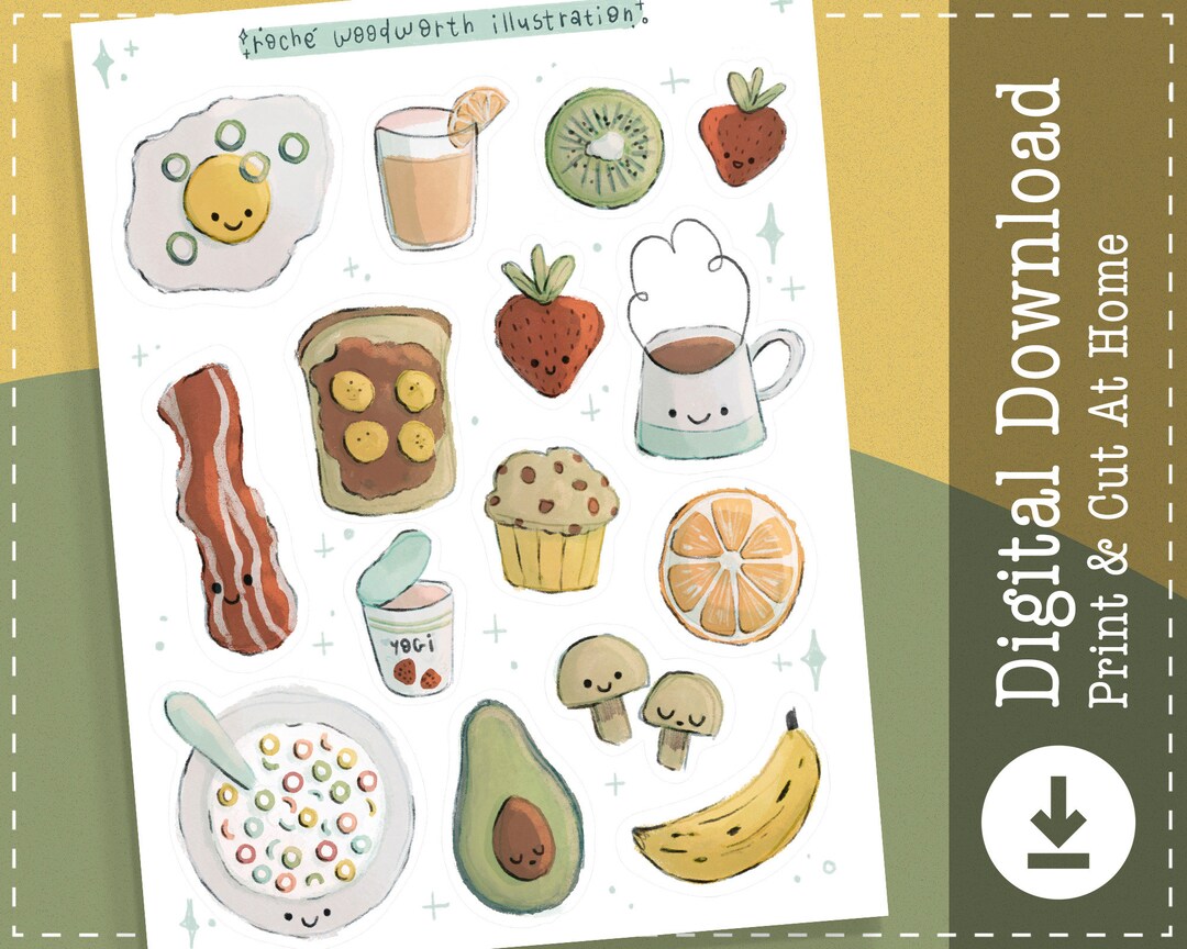 Breakfast Pals Printable Stickers | Cute Food Digital Stickers ...
