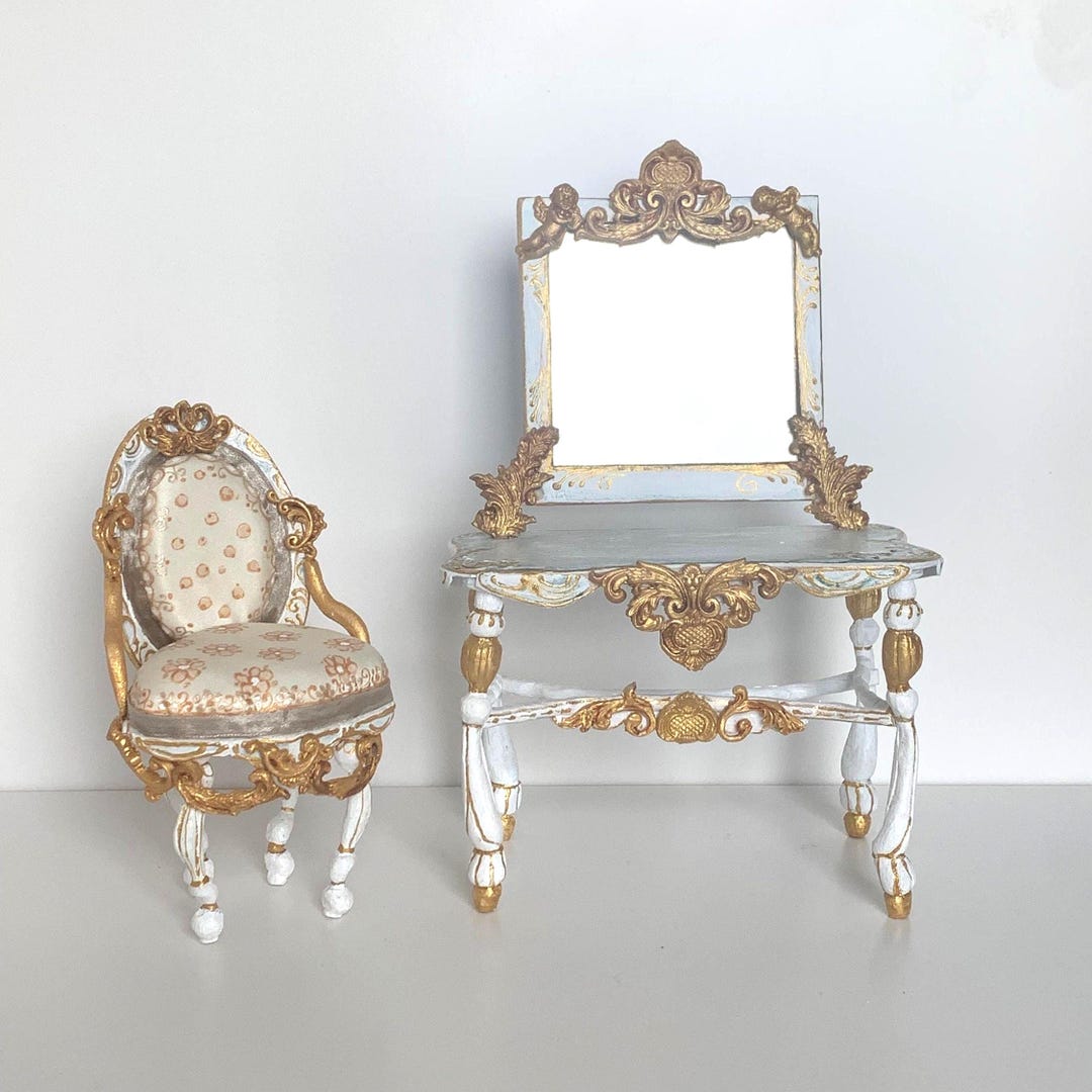 Handmade 1:6 Scale Rococo Doll Vanity Set – Dressing Table With Mirror ...