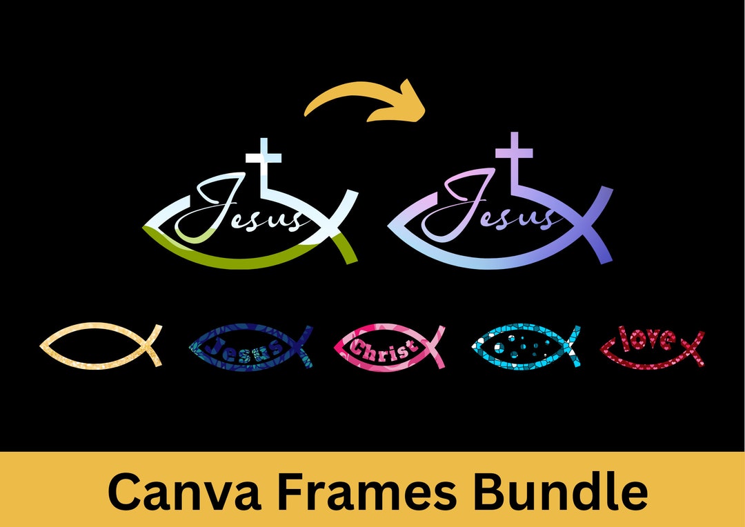 Jesus Fish Canva Frames Bundle, Christian Fish SVG Templates - Etsy