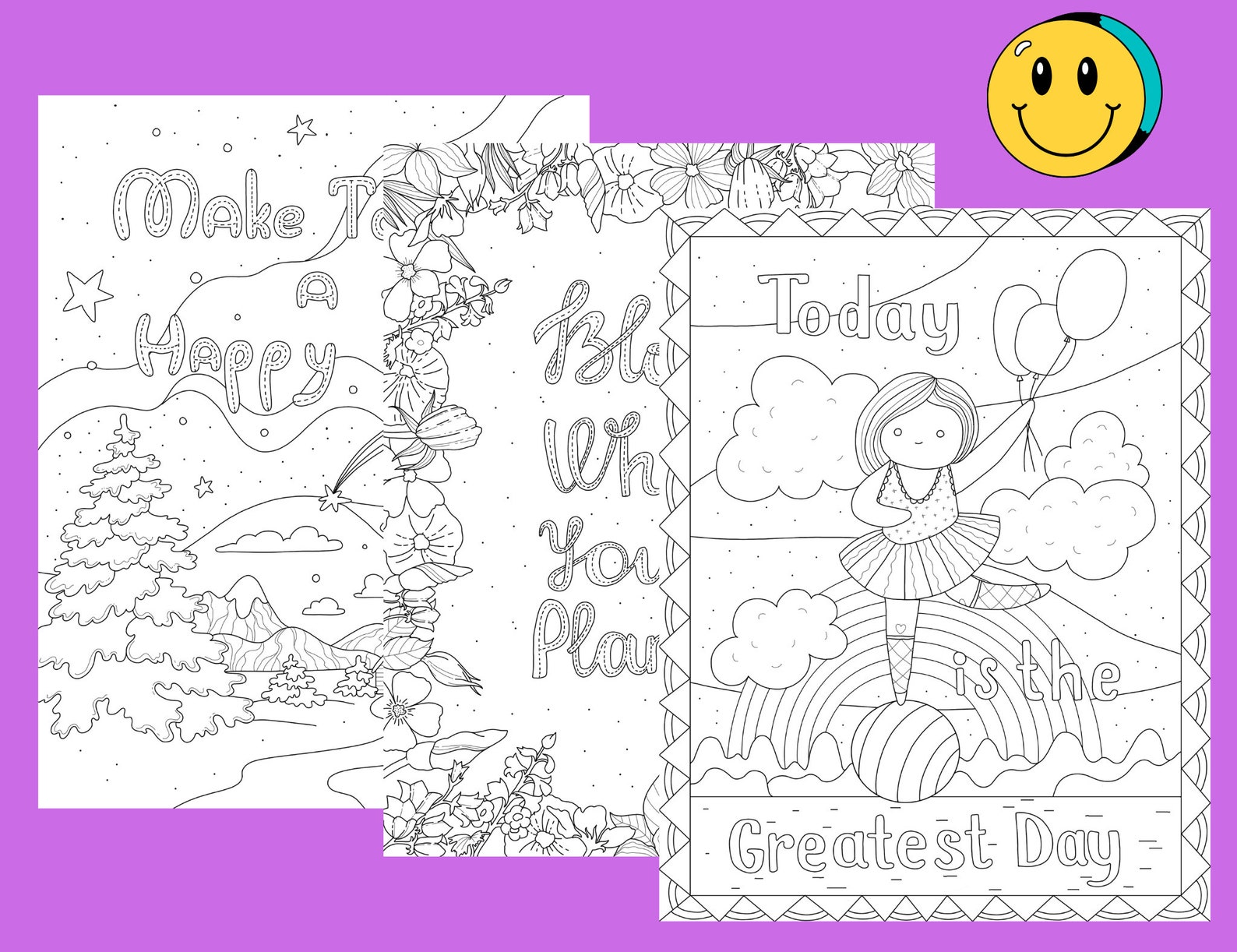 14 Happiness Coloring Pages - Etsy