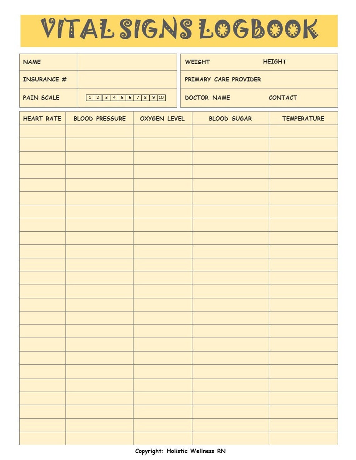 Vital Signs Logbook Printable - Etsy